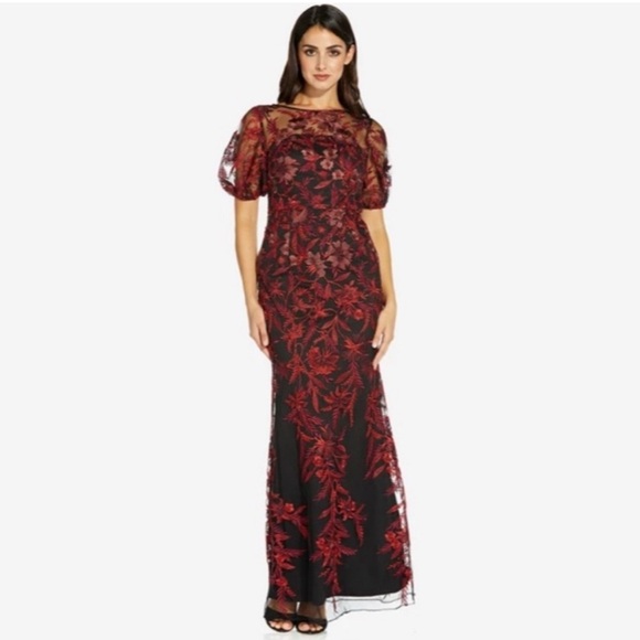 Adrianna Papell | Dresses | Adrianna Papell Metallic Embroidered Gown ...